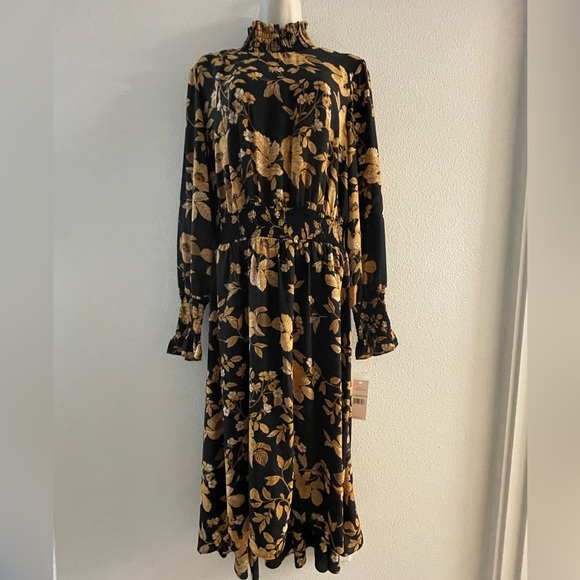 Nanette Lepore | Dresses | Nanette Lenore Black And Gold Floral Print ...